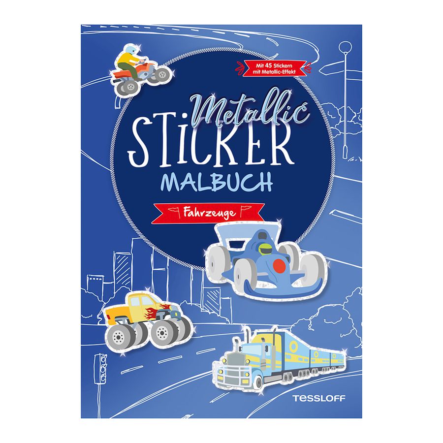 Metallic-Sticker Malbuch Fahrzeuge | Malspass mit Stickern